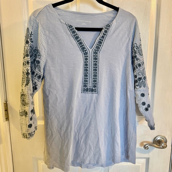 Soft Surroundings | Tops | Soft Surroundings Light Blue Embroidered ...